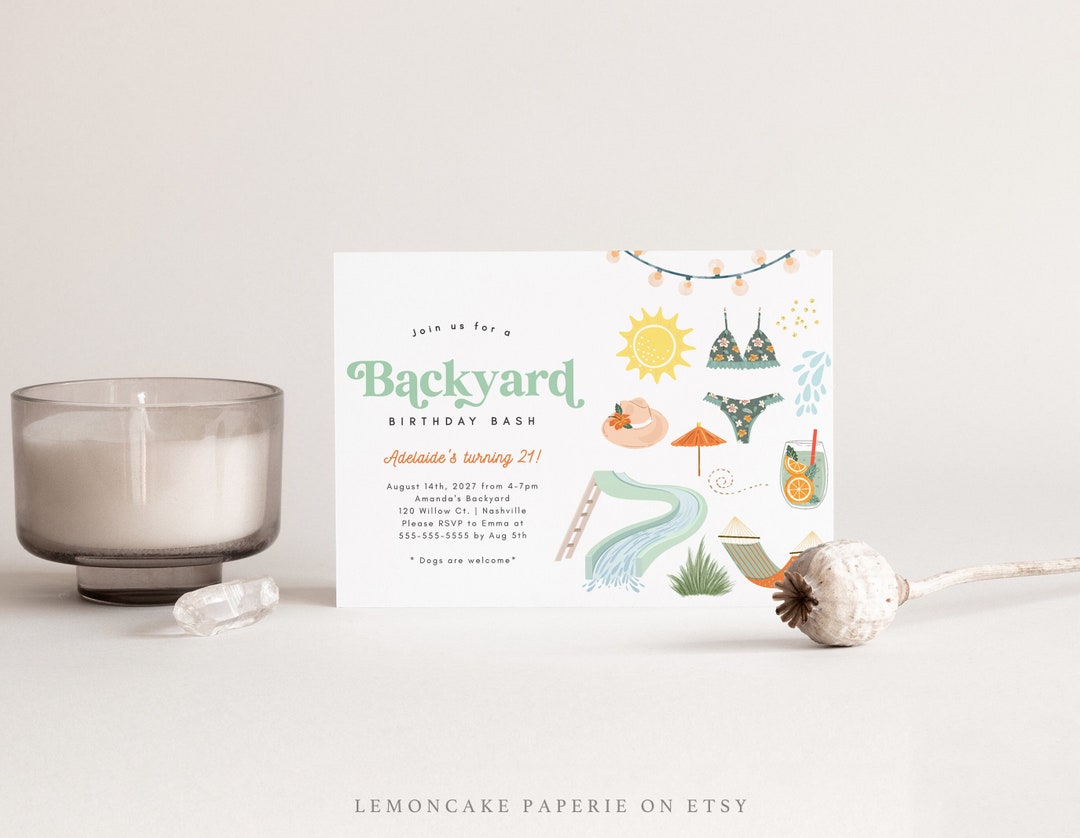 Backyard Pool Party Invitation, Waterslide Invitation Template for ...