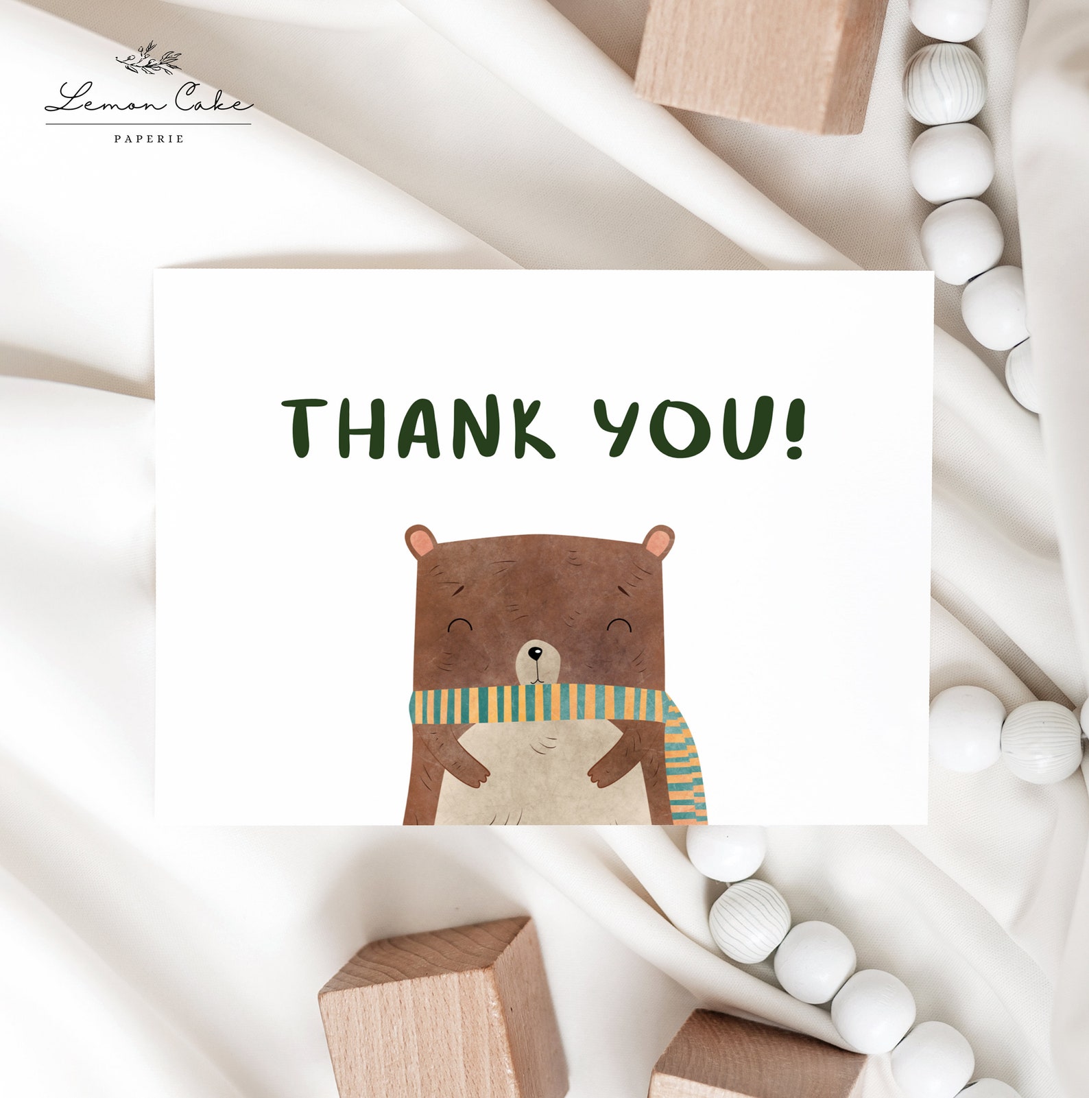 Editable Woodland Bear Thank You Card INSTANT DOWNLOAD Teddy | Etsy