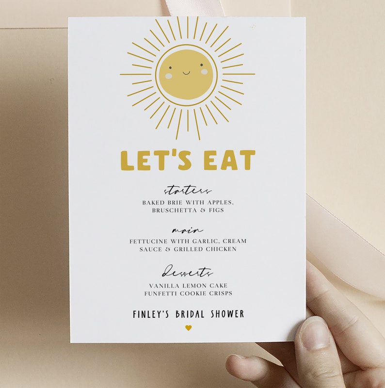 Printable Sunshine Menu Template Instant Download Baby - Etsy