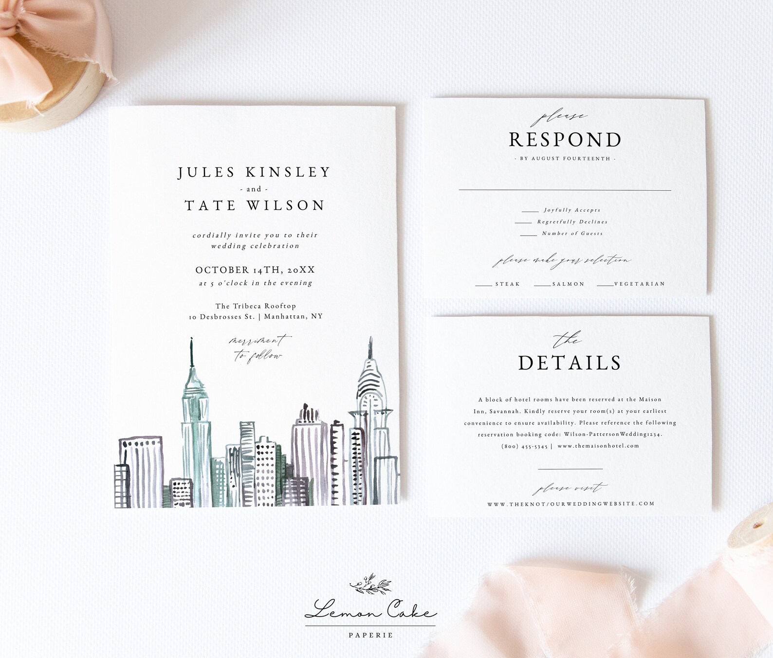 New York Wedding Invitation Suite, Manhattan Skyline Modern Sketch ...