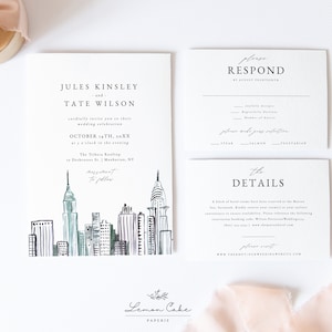 New York Wedding Invitation, Manhattan City Skyline Wedding Invite ...