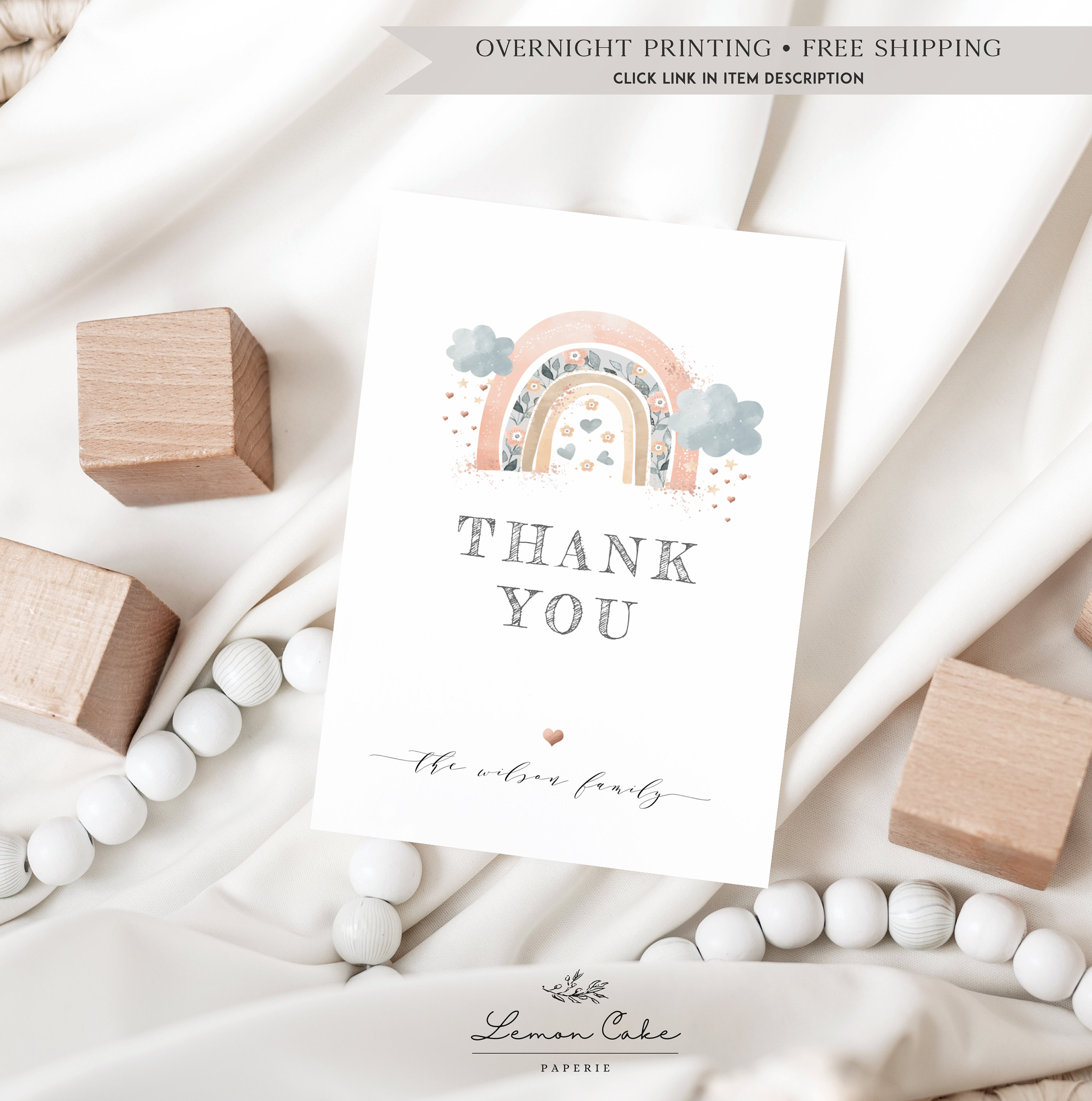 Boho Rainbow Thank You Card INSTANT DOWNLOAD Printable Baby | Etsy