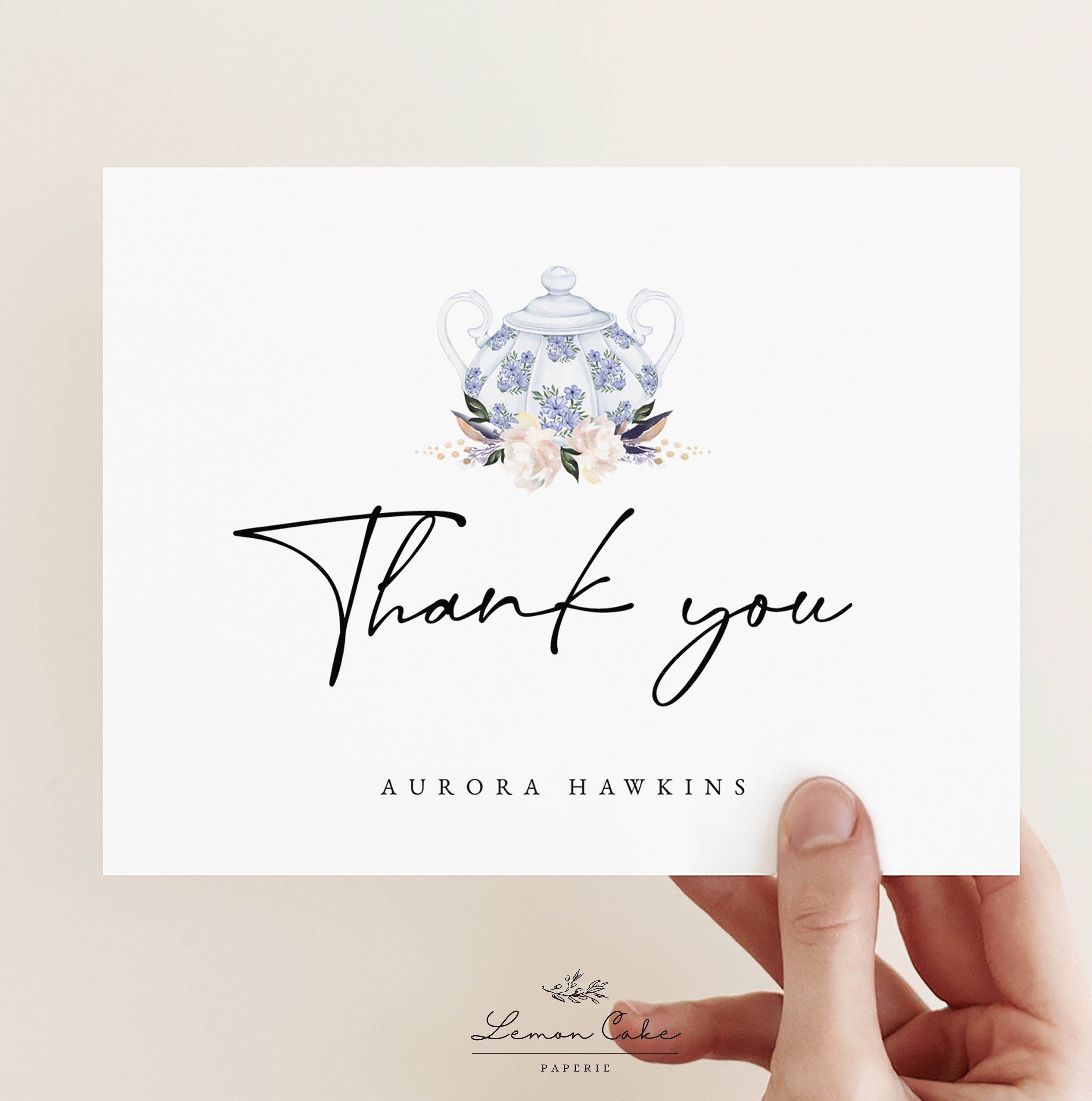 Tea Pot Thank You Card Template, Instant Download, Tea Party Thank You ...