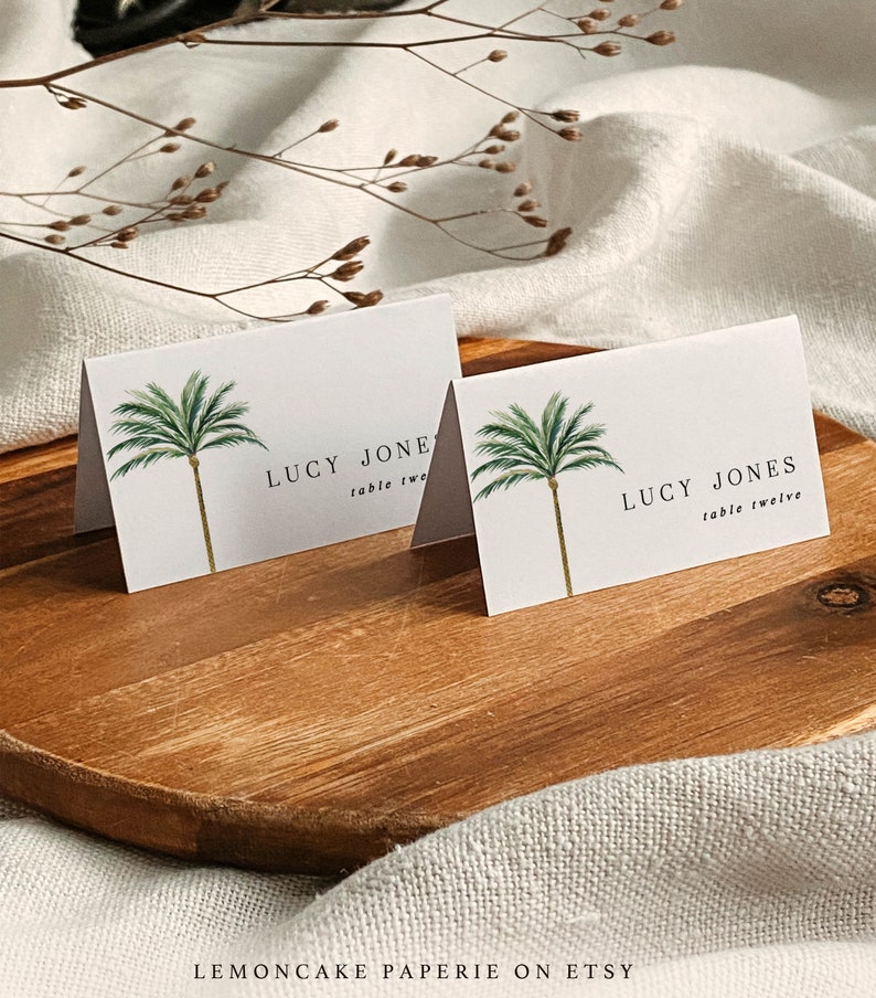 Tropical Wedding Place Card, Preppy Palm Escort Card, Printable Name ...