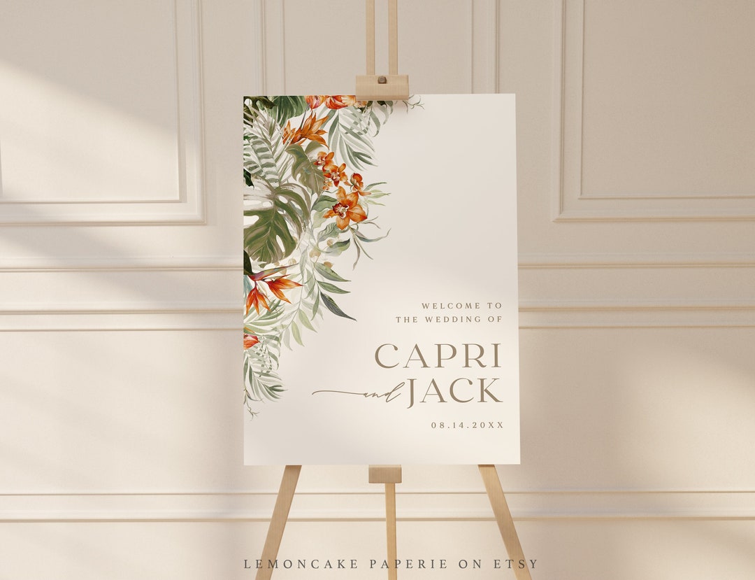 Tropical Welcome Sign Template Monstera Palm Poster Editable - Etsy