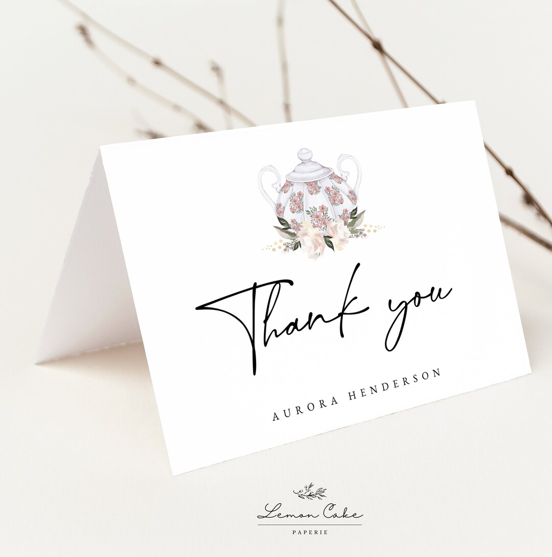 Tea Party Thank You Card, Instant Download, Baby Shower Thank You Note ...