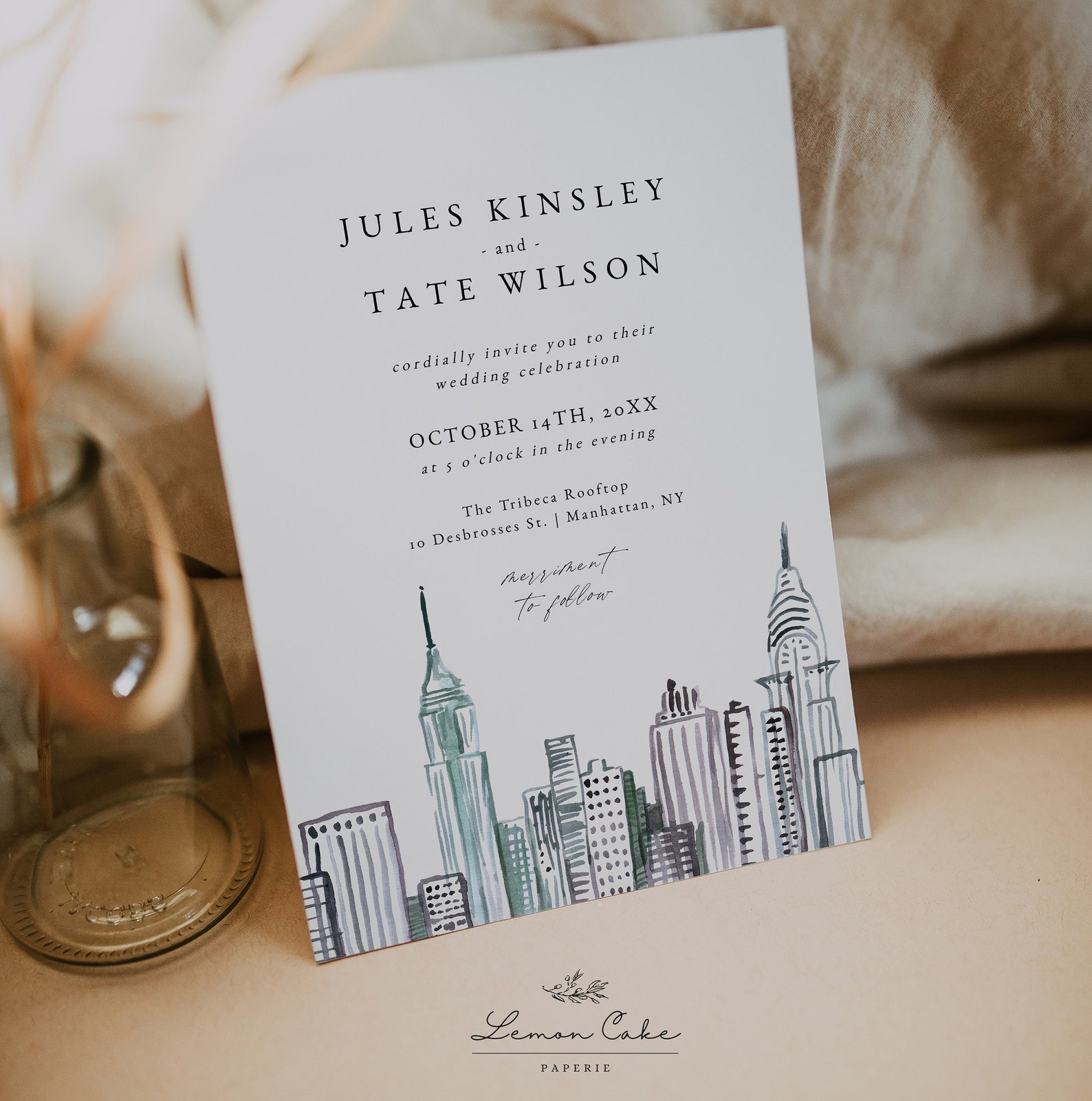 New York Wedding Invitation, Manhattan City Skyline Wedding Invite ...
