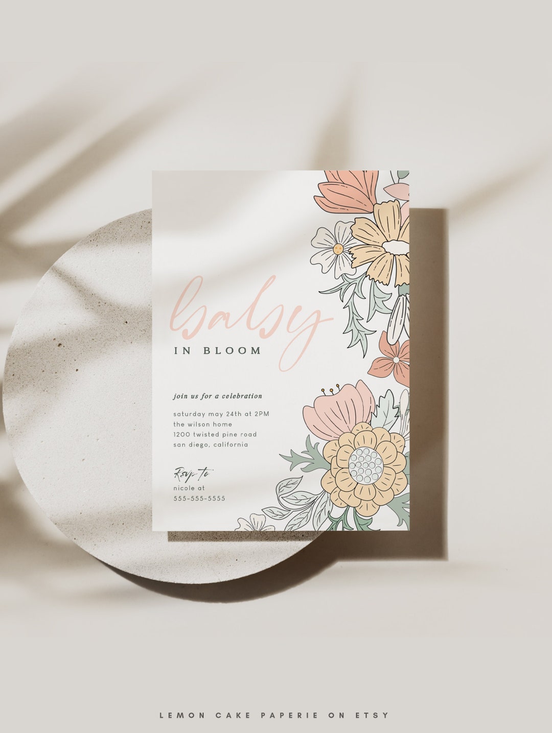 Spring Baby Shower Invitation, Baby Girl, Baby in Bloom Invite, Modern ...