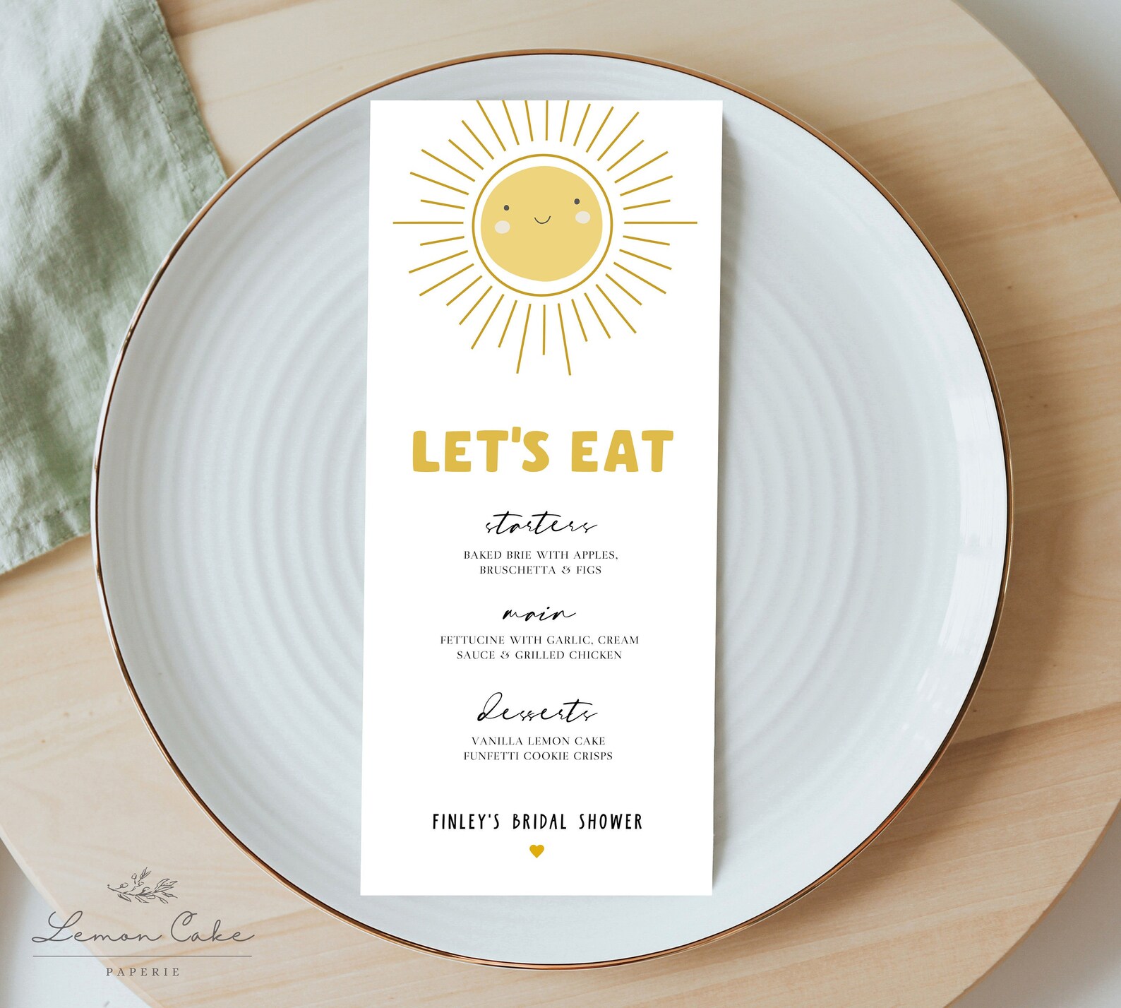 Printable Sunshine Menu Template, Instant Download, Baby Shower Little ...