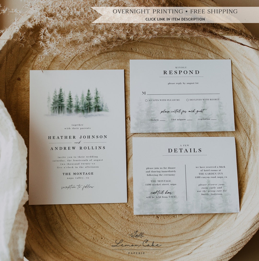Woodsy Wedding Invitation, Instant Download or Overnight Printing ...