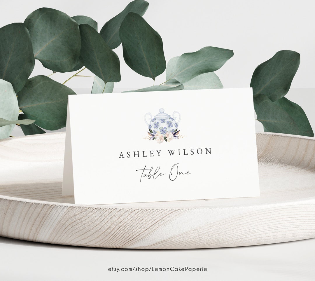 Tea Party Place Card, 100% Editable Text, Baby Shower Tea Party Name ...