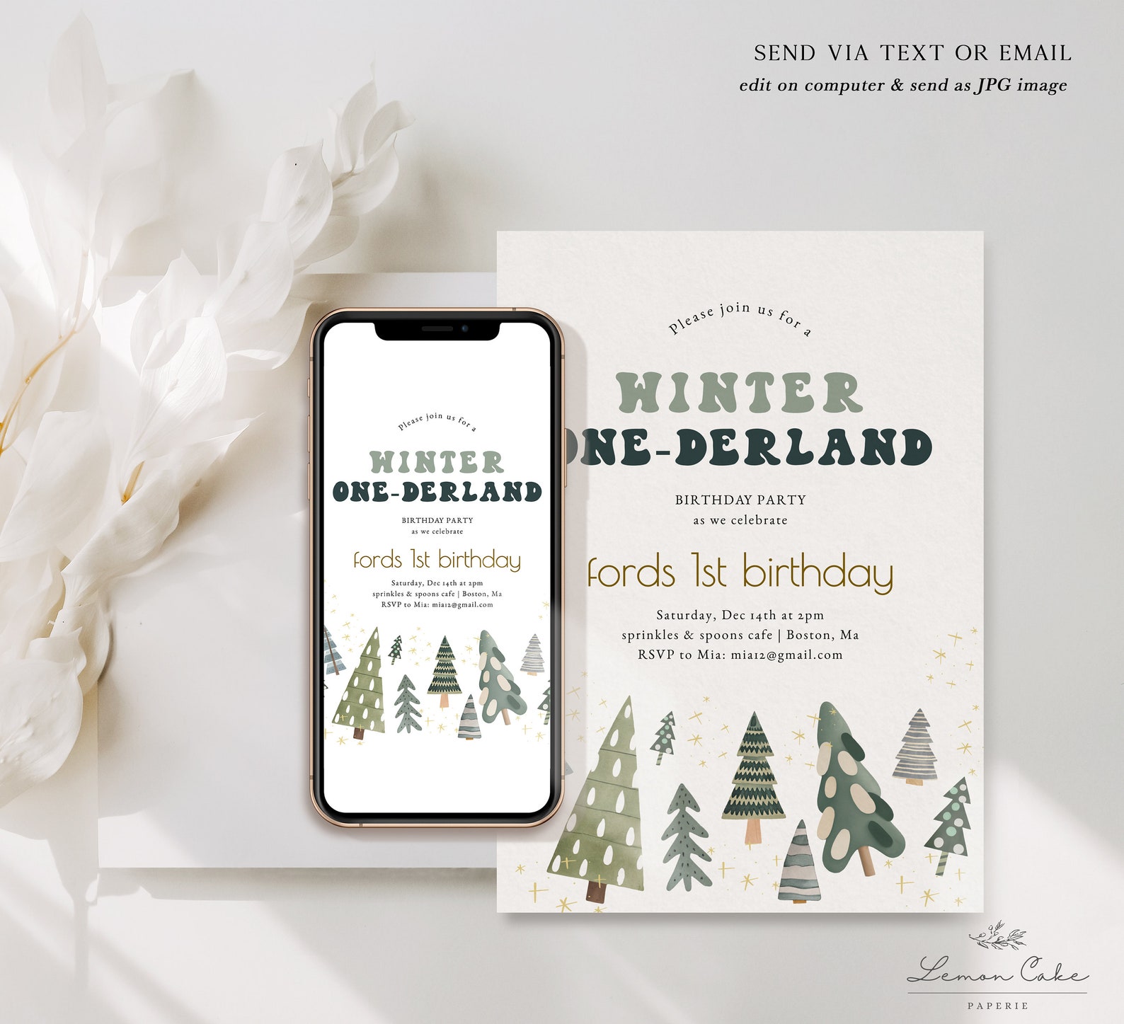 One-derland Birthday Invitation, 100% Editable Text, Christmas Birthday ...