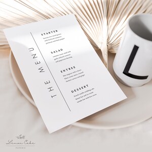 Modern Wedding Menu Template, Minimalist Menu Card, Bridal Shower Menu ...