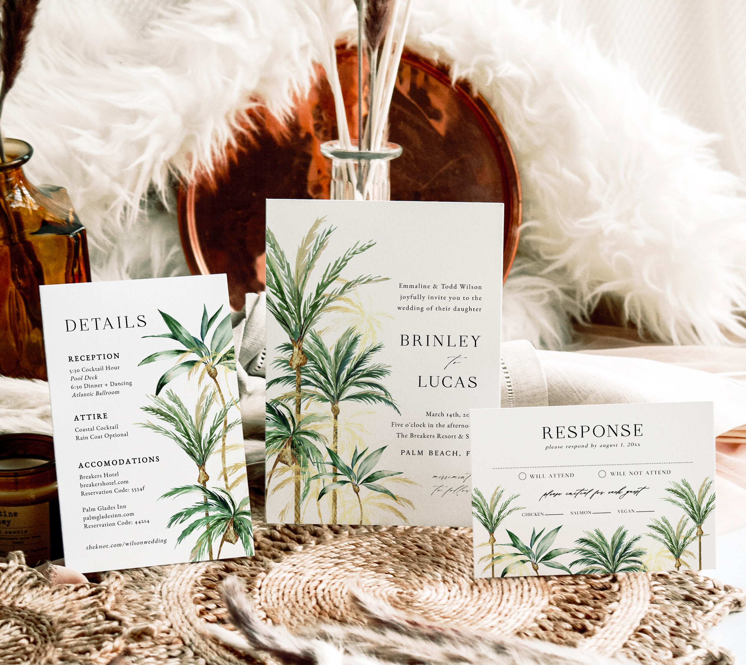 Beach Wedding Invitation Palm Tree Invitation Suite 100% - Etsy
