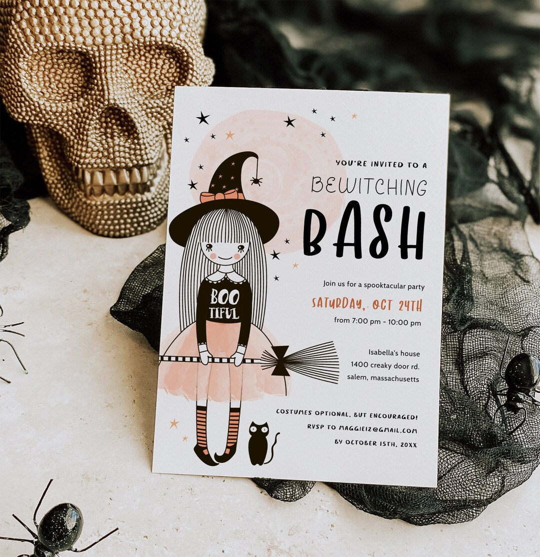 Halloween Party Invitation, Witch Halloween Party Invite Template, Kids ...