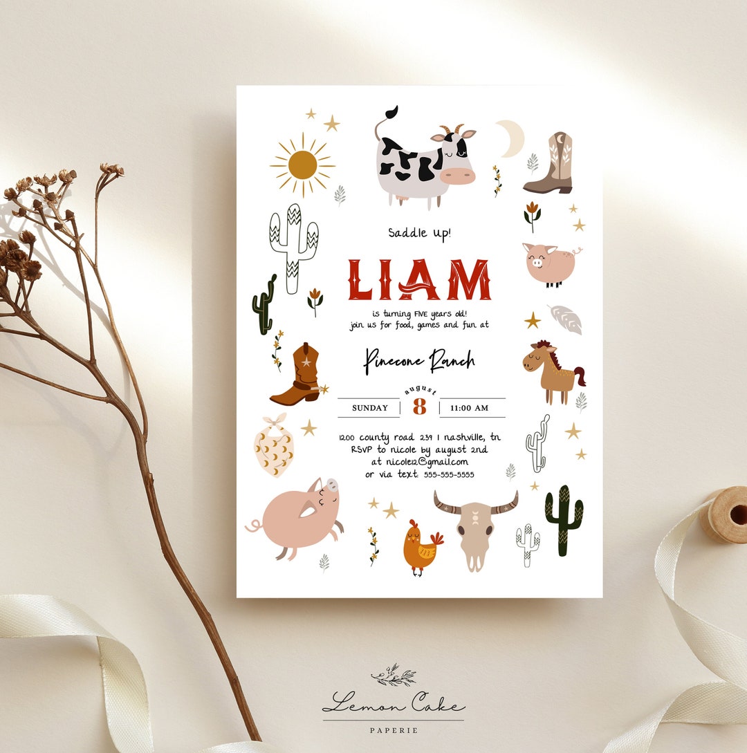 Farm Birthday Party Invitation, Instant Download, Cowboy Ranch ...