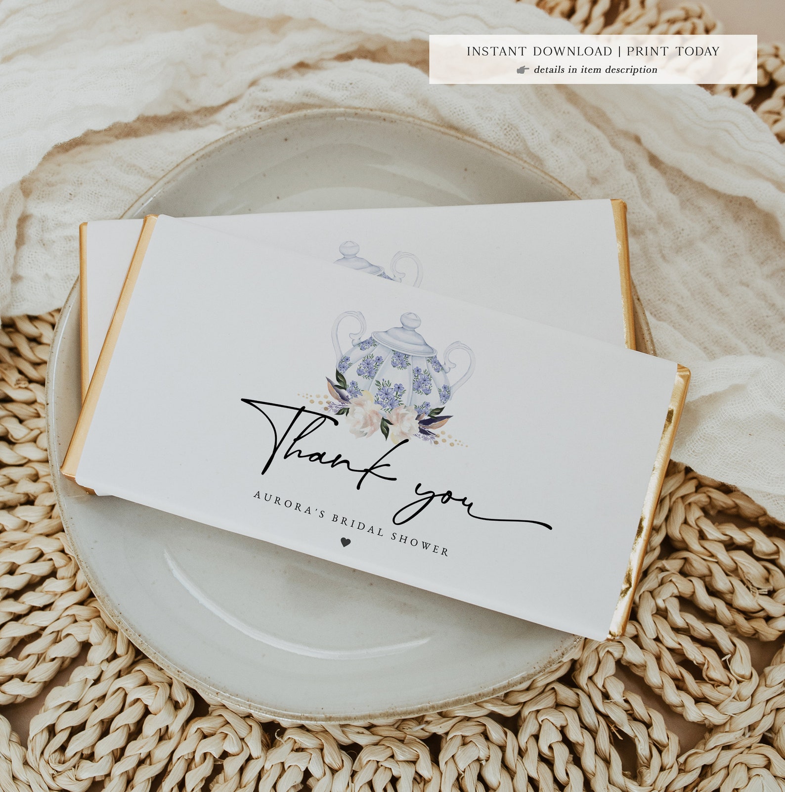 Tea Party Favor Tag Template Instant Download Candy Bar - Etsy