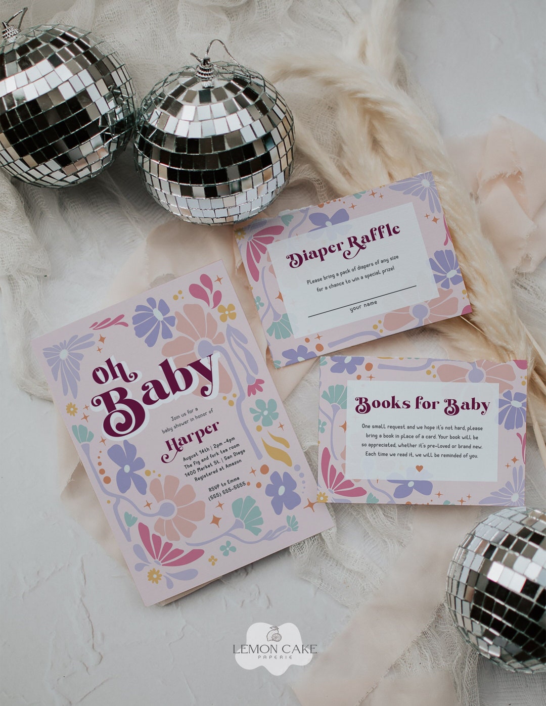 Retro Baby Shower Invitation, Groovy Baby Shower Bundle, Baby Girl ...
