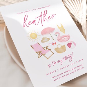 Preppy Pink Pool Party Invitation, 100% Editable Text, Adult Birthday ...