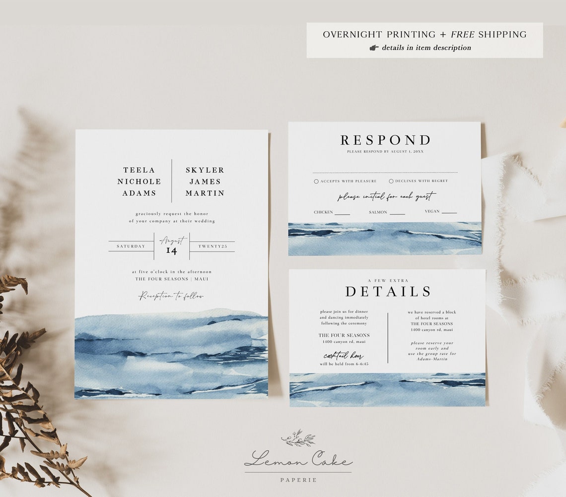 Destination Wedding Invitation Elegant Beach Invitation Set - Etsy