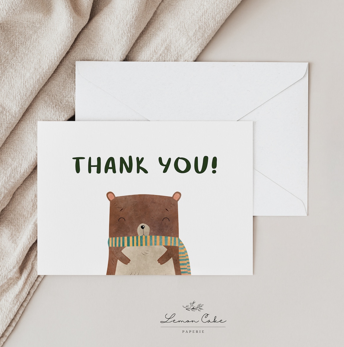 Editable Woodland Bear Thank You Card INSTANT DOWNLOAD Teddy | Etsy