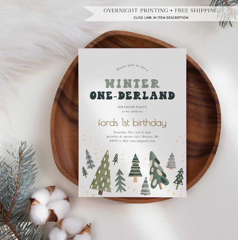 One-derland Birthday Invitation, 100% Editable Text, Christmas Birthday ...