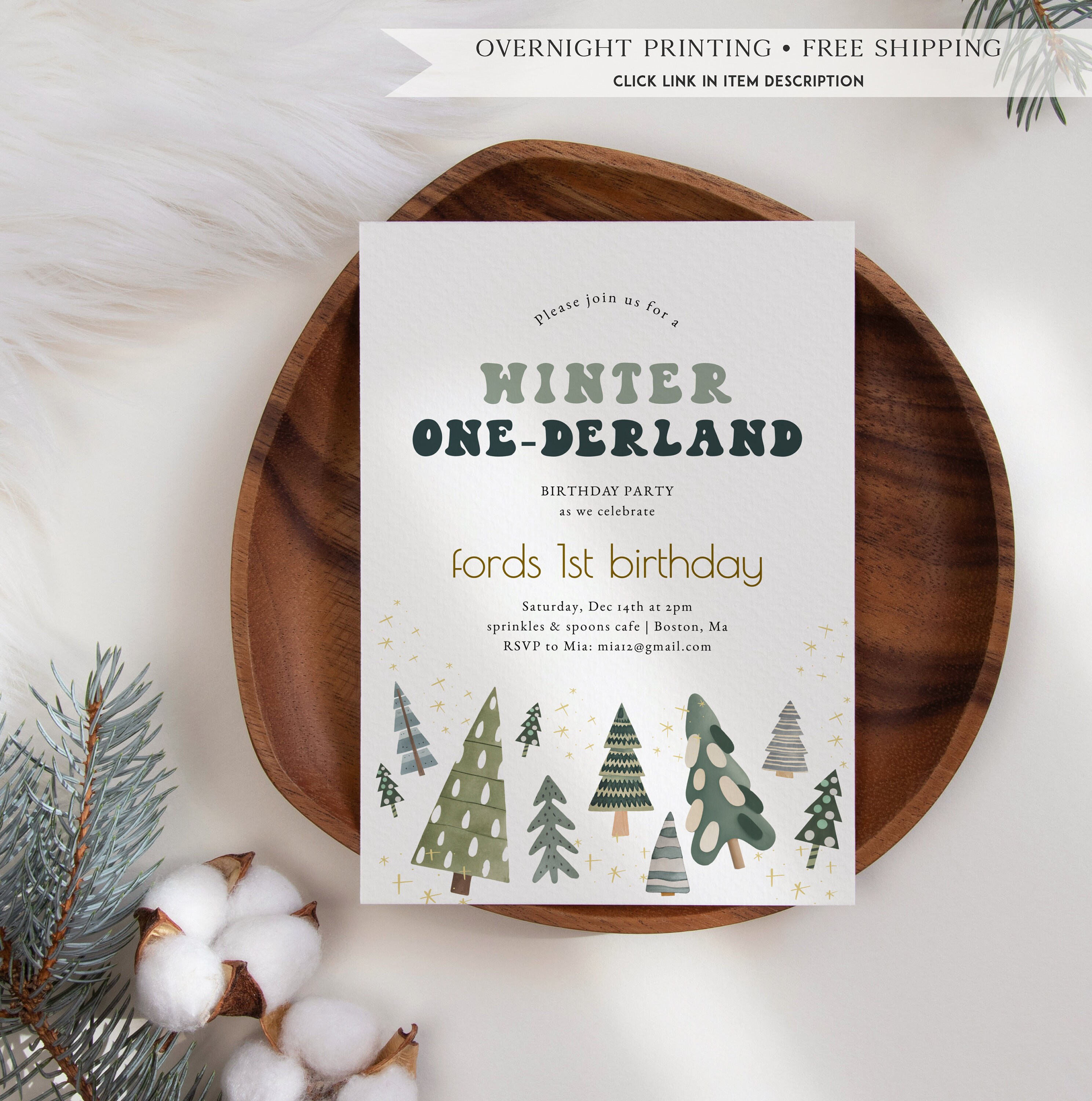 One-derland Birthday Invitation, 100% Editable Text, Christmas Birthday ...