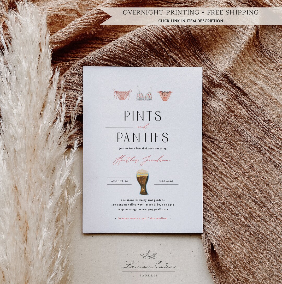 Panties and Pints Shower Invitation, Hen Party Lingerie Invitation ...
