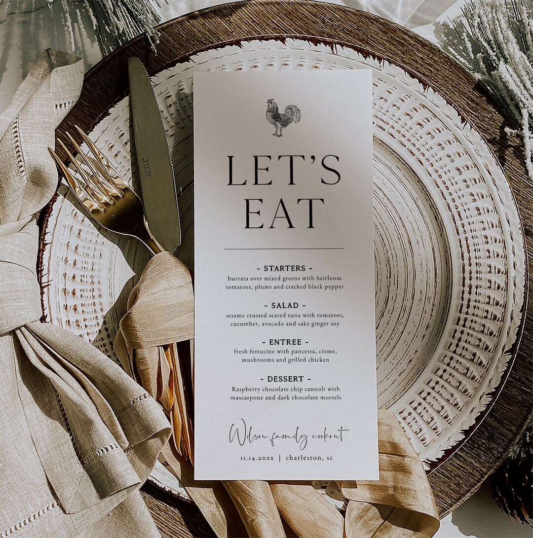 Rustic Wedding Menu Template, Country Wedding Menu Card, Bridal Shower ...
