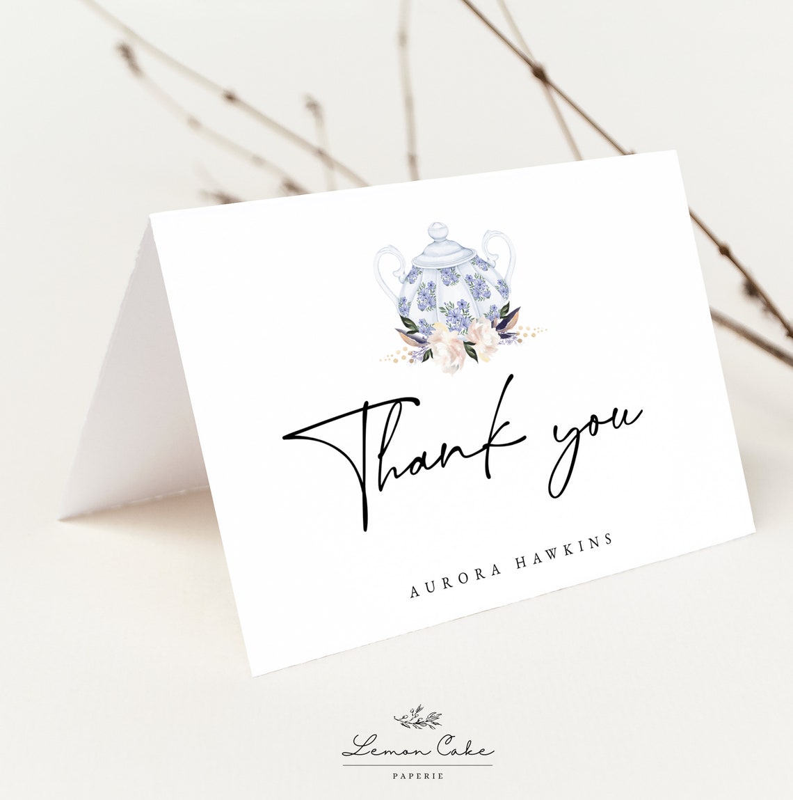 Tea Pot Thank You Card Template Instant Download Tea Party - Etsy