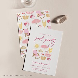 Preppy Pink Pool Party Invitation, 100% Editable Text, Splish Splash ...