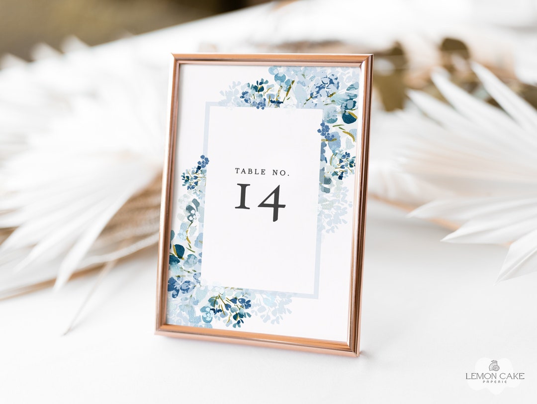 Dusty Blue Table Number Card, Wedding Table Number Template, Editable ...
