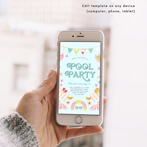 Editable Pool Party Invitation, 100% Editable Text, Girl Pool Party ...
