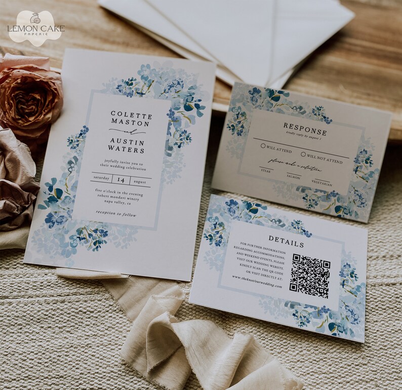 Dusty Blue Wedding Invitation Set Light Blue Invitation - Etsy