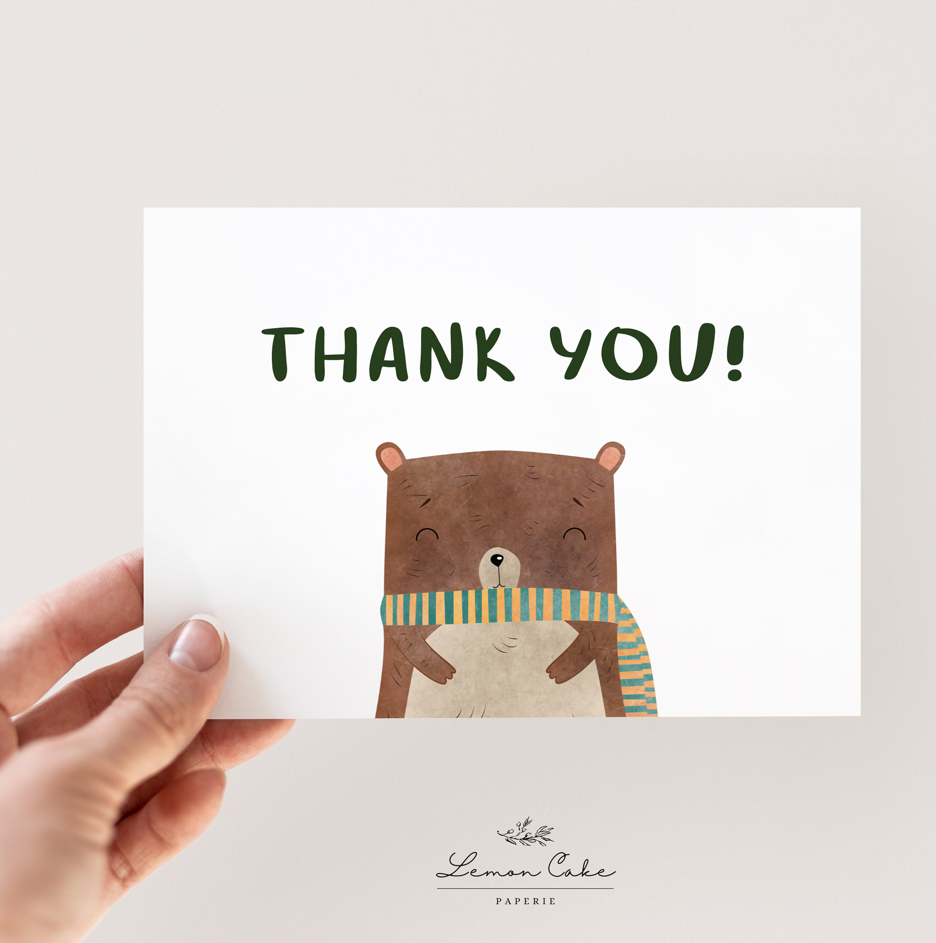 Editable Woodland Bear Thank You Card INSTANT DOWNLOAD Teddy | Etsy