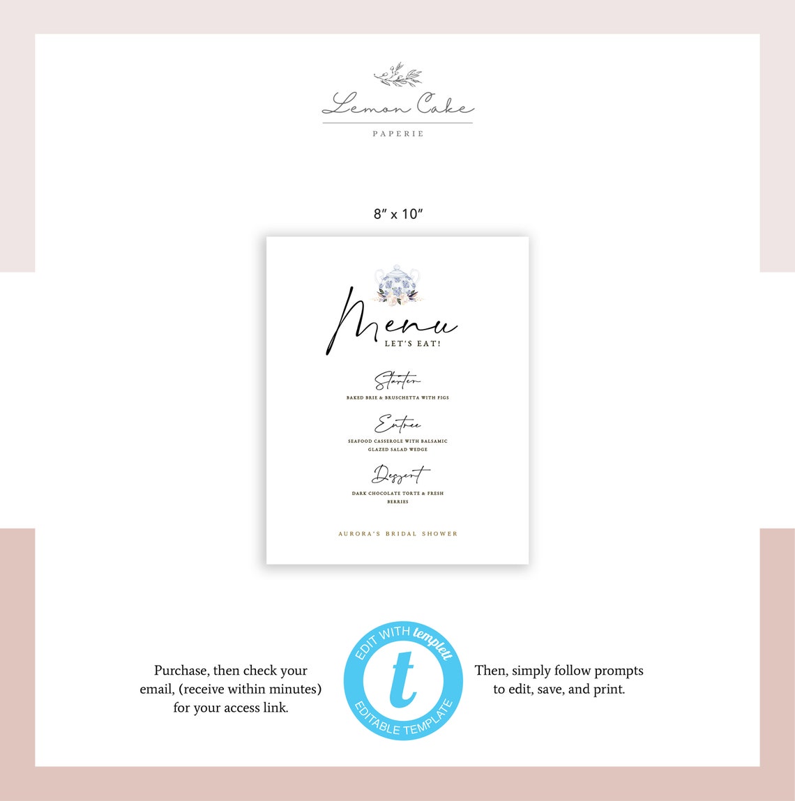 8x10 Tea Party Table Menu Table Top Menu Printable Tea Party - Etsy