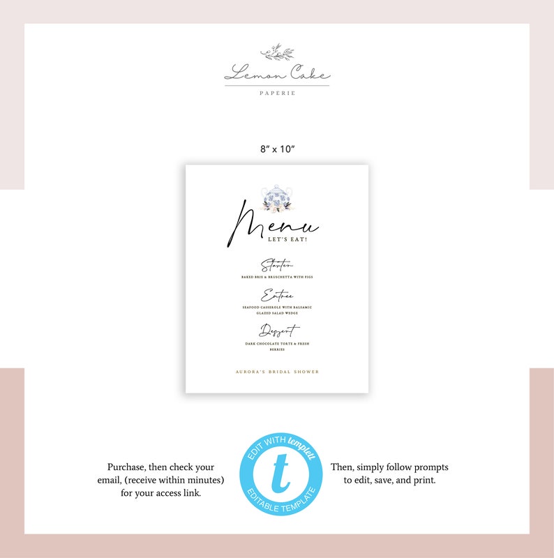 8x10 Tea Party Table Menu Table Top Menu Printable Tea Party - Etsy