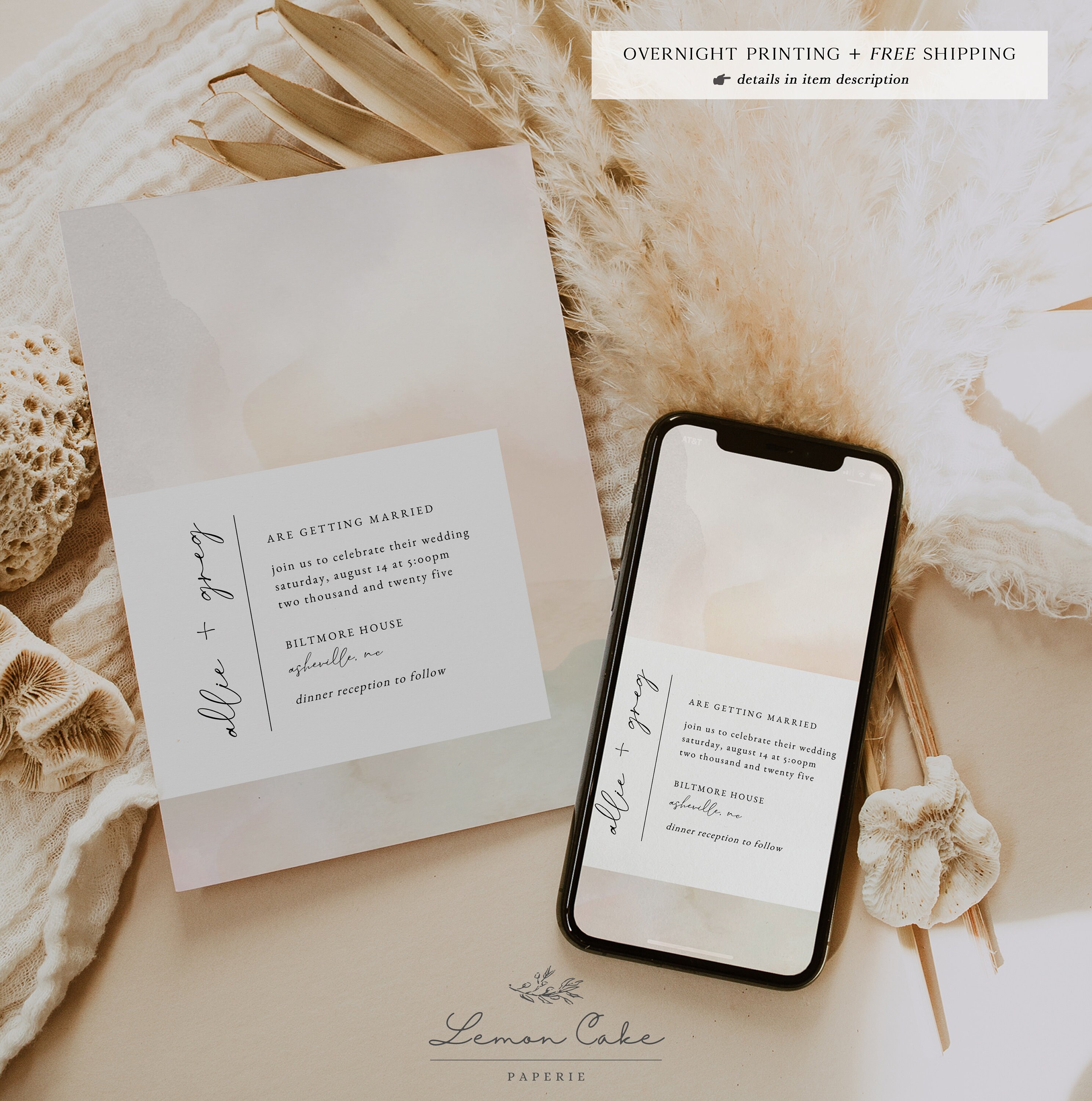 Earth Tone Wedding Invitation Instant Download Elegant - Etsy