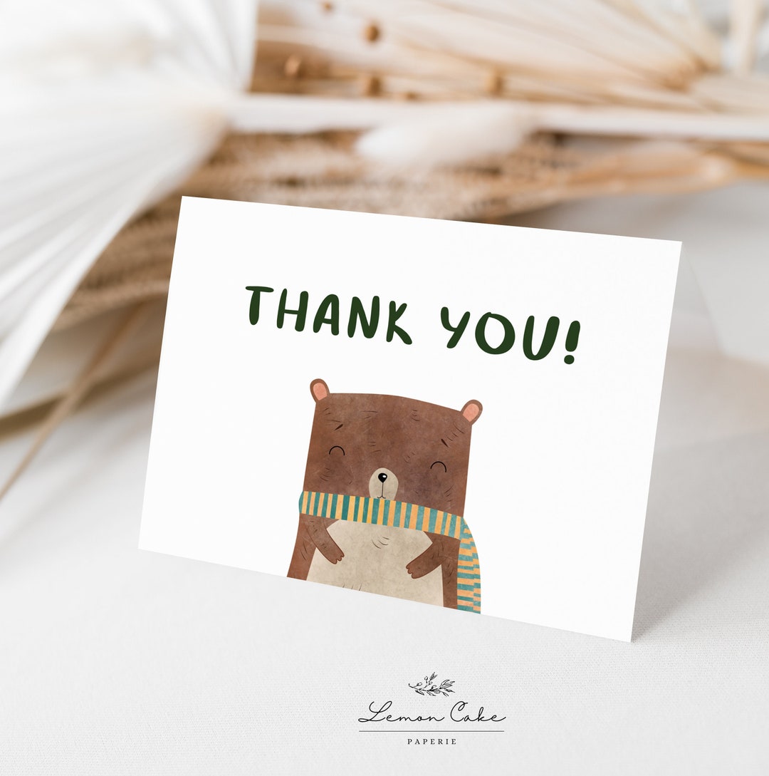 Editable Woodland Bear Thank You Card, INSTANT DOWNLOAD, Teddy Bear ...