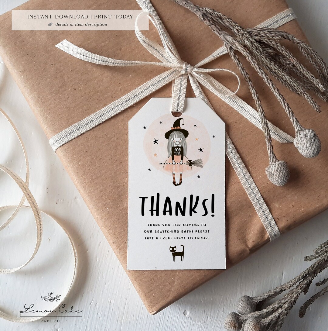 Halloween Favor Tag, Printable Halloween Party Gift Tag, Cute Witch ...