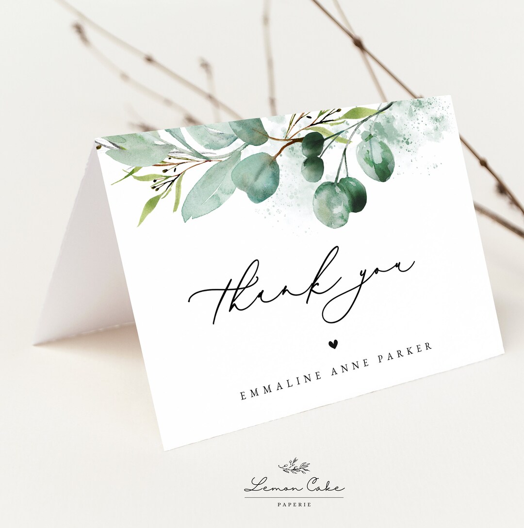 Eucalyptus Thank You Card, INSTANT DOWNLOAD, Printable Greenery ...