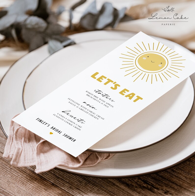 Printable Sunshine Menu Template Instant Download Baby - Etsy