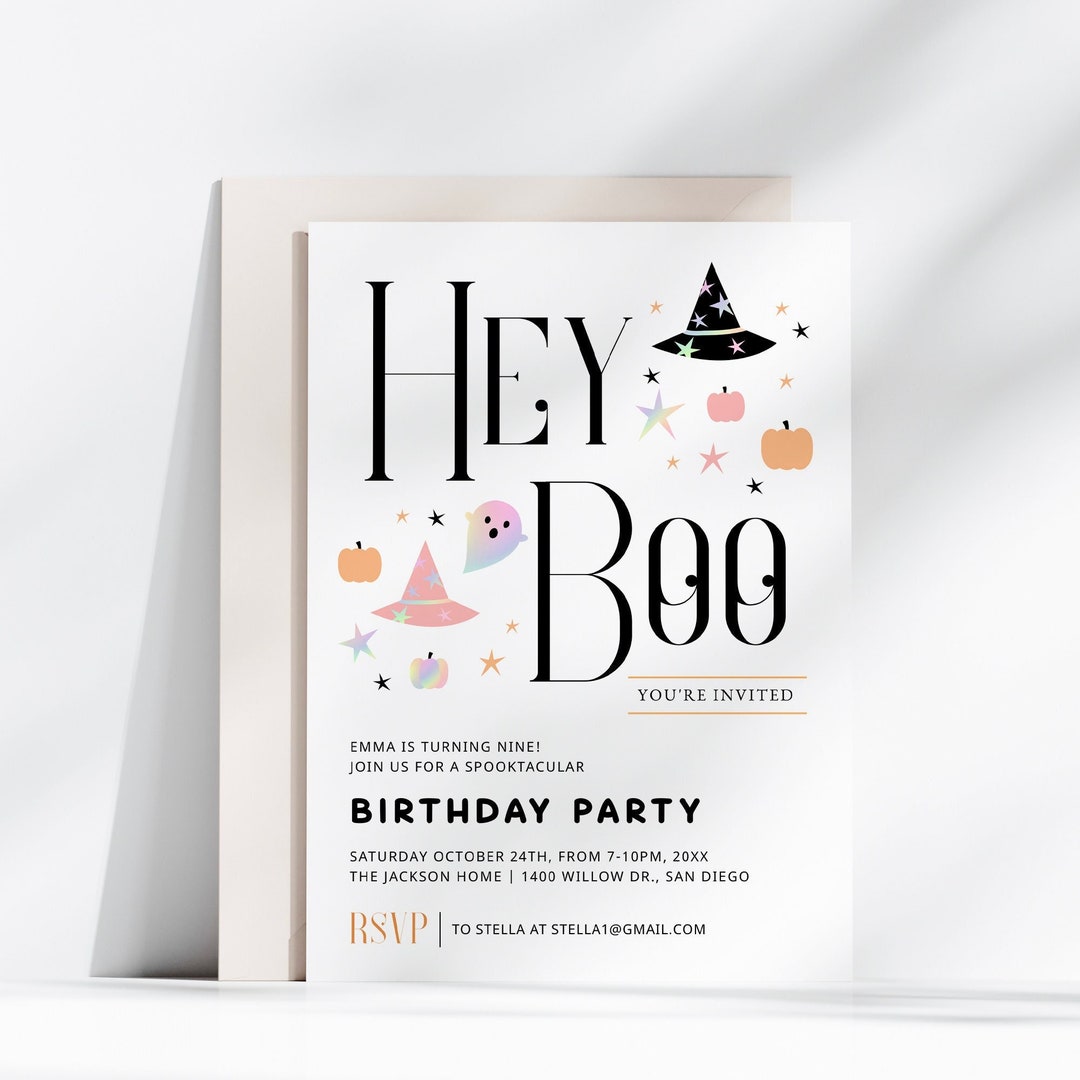 Hey Boo Halloween Birthday Party Invitation, Printable Invitation ...