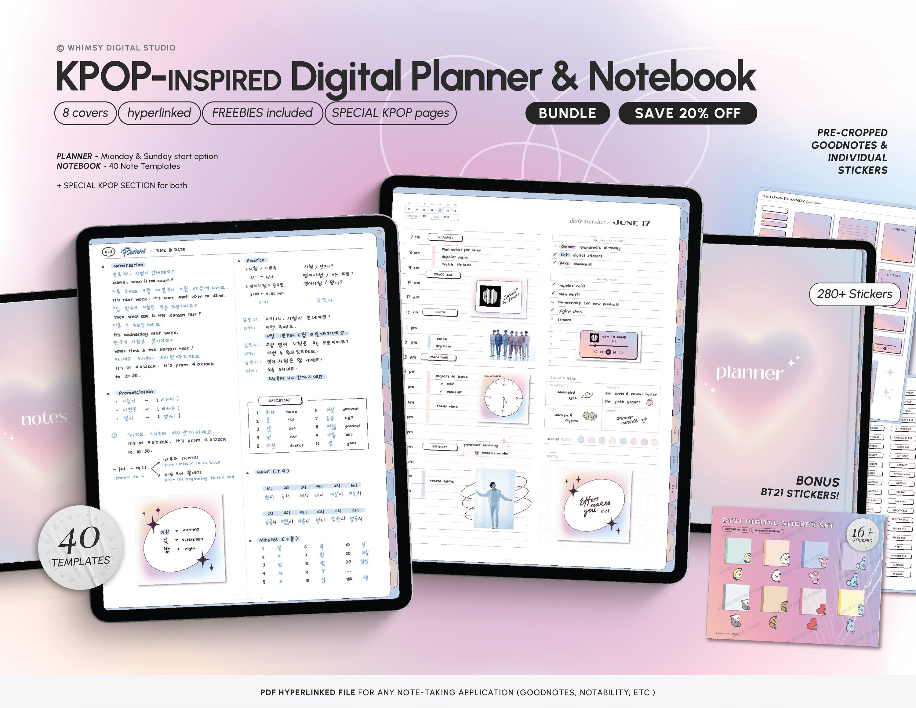 BUNDLE Digital Planner & Notebook BTS KPOP Light Mode - Etsy