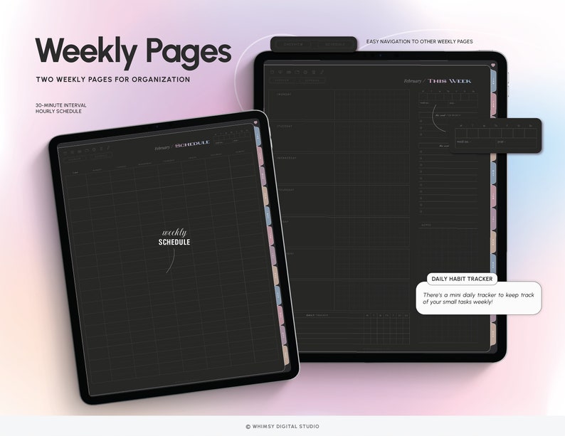 BTS KPOP Undated Digital Planner Dark Mode Sunday Monday Start ...
