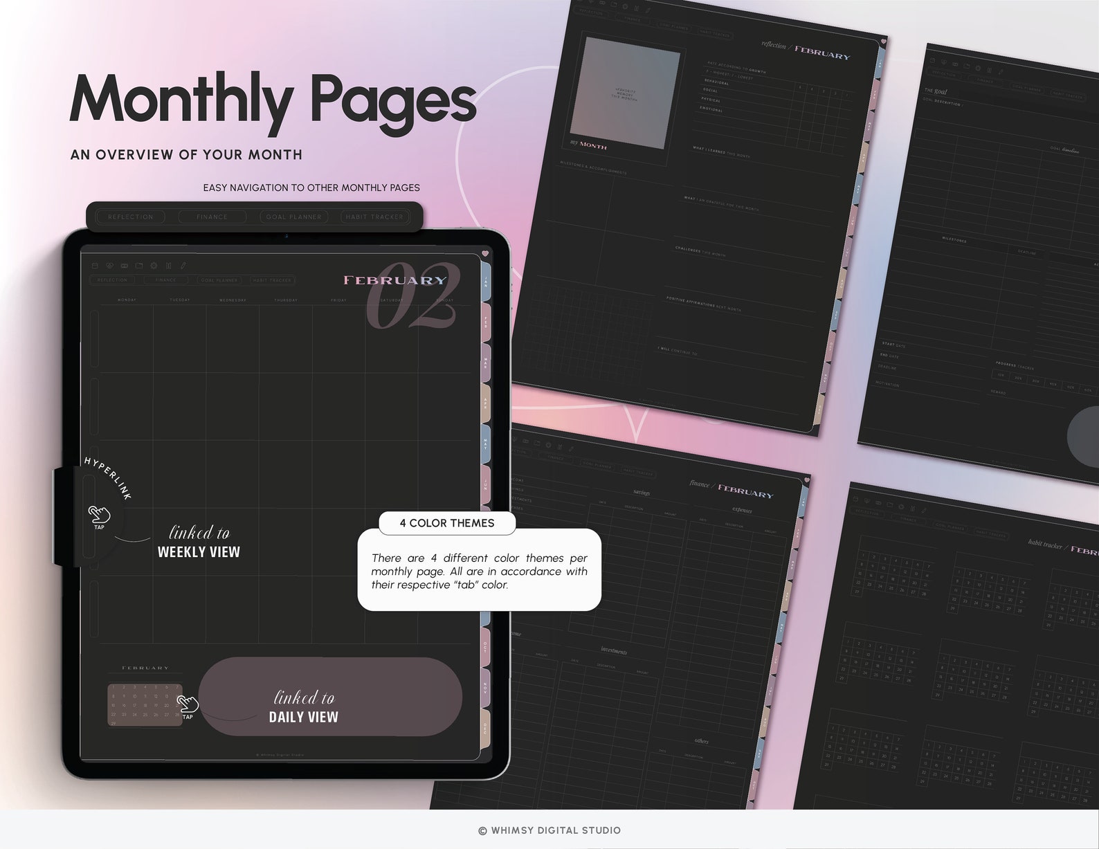 BTS KPOP Undated Digital Planner Dark Mode Sunday Monday Start ...