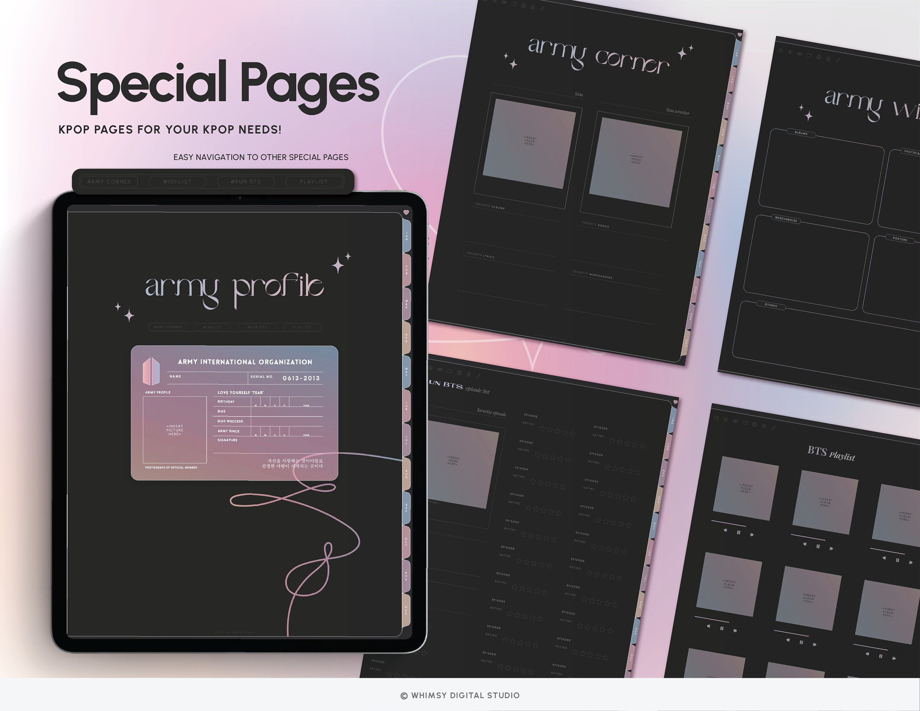 BTS KPOP Undated Digital Planner Dark Mode Sunday Monday Start ...