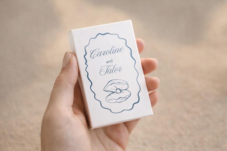 Editable Coastal Wedding Matchbox Template, Beach Seashell Favor ...