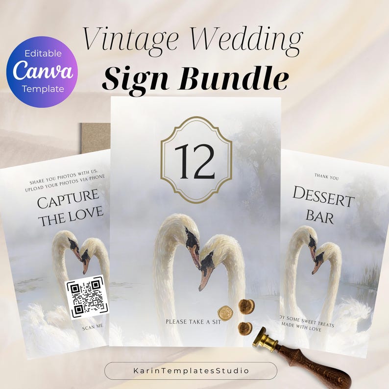 Elegant Swans Wedding Invitation Suite, Vintage European Style (canva ...