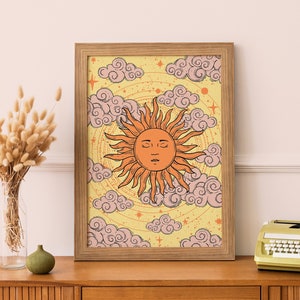 Retro Sun Print, 70s Wall Art, Celestial Art, Retro Home Decor, Vintage ...